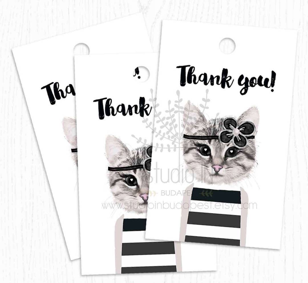CAT THANK You TAG, Birthday Thank You Tags, Printable Favor Tags, Baby ...