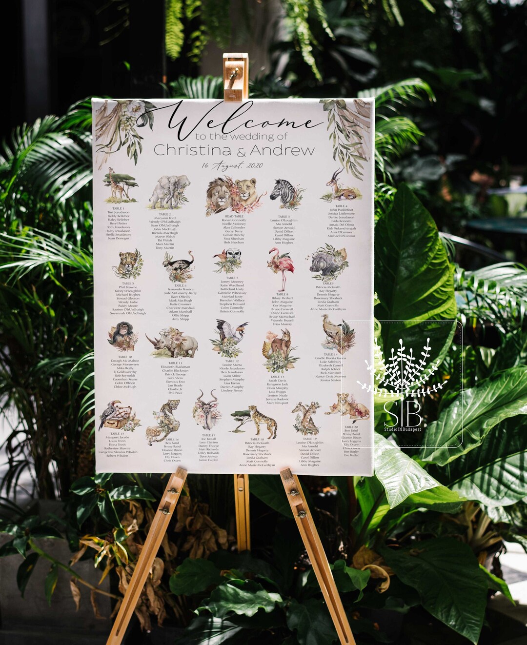 Safari Animal Seating Chart, Boho Safari Wedding Seating Plan, Zoo ...