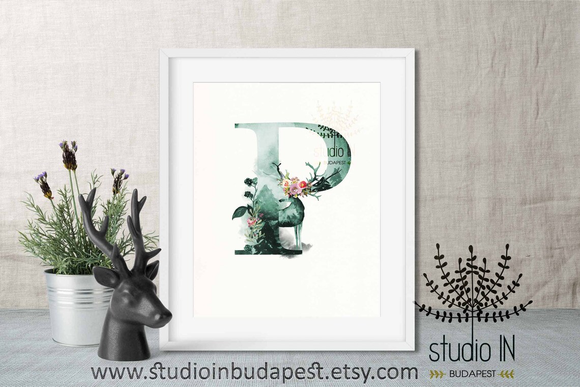 Letter P Initial or Monogram Floral Watercolor Wall Decor - Etsy