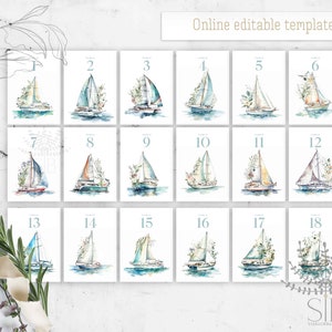 Sailboat Table Number Cards, Beach Table Numbers, Boat Wedding Table ...