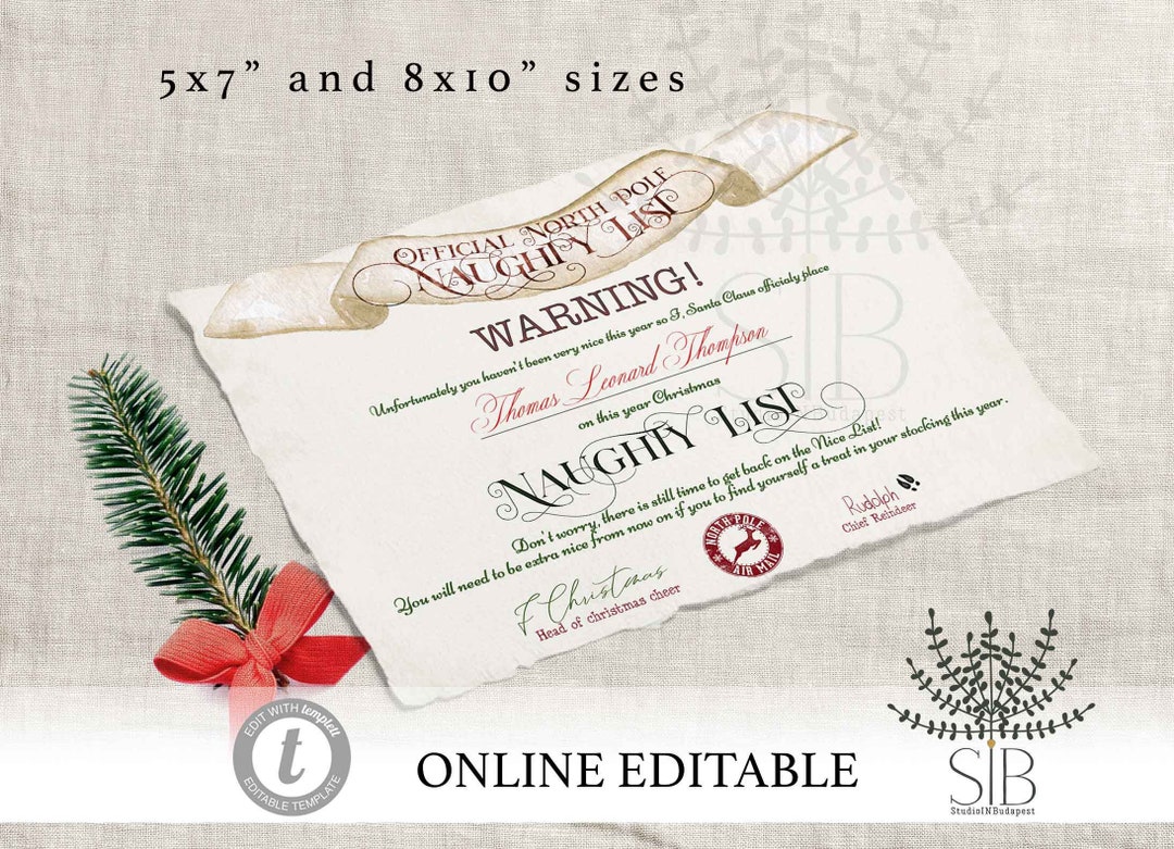 Naughty List Certificate DIY Editable Santas Naughty List Certificate ...