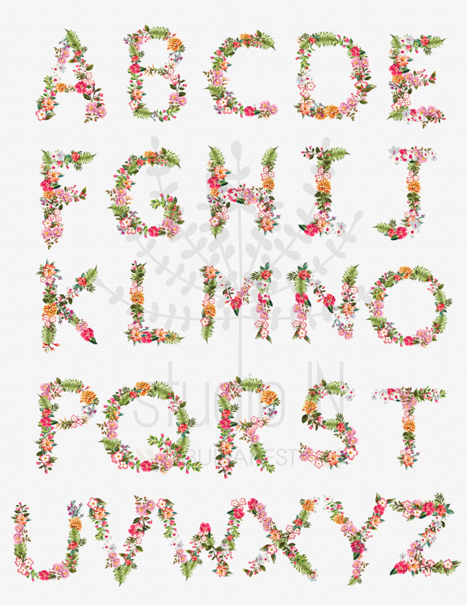 Colorful Flower Alphabet Clipart Illustration ABC Download - Etsy