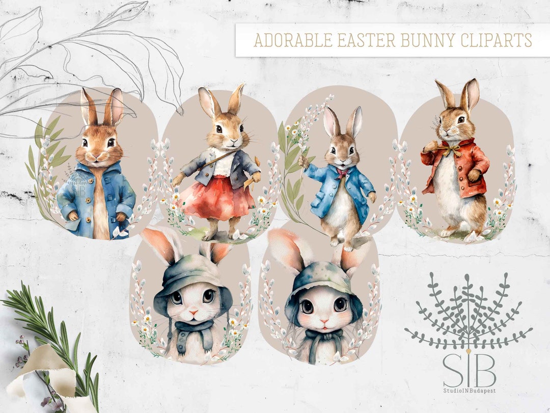 Easter Rabbit Clipart, Bunny Rabbit Clipart Set, Bunny Nursery, Rabbit ...