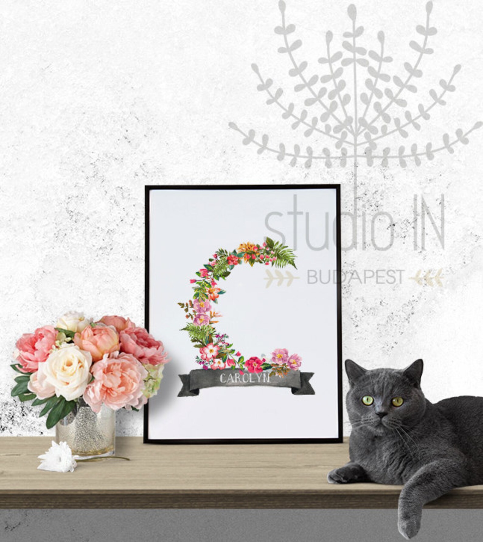 Custom Initial Floral Letter Wall Art Printable Letter - Etsy