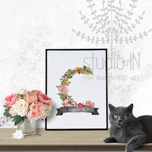 Custom Initial, Floral Letter Wall Art, Printable Letter, Monogramed Art, Alphabet Letter ...