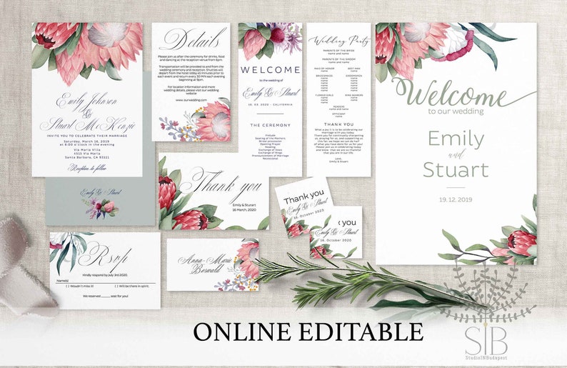 Protea Wedding Invitation Set King Protea Invitation Set - Etsy