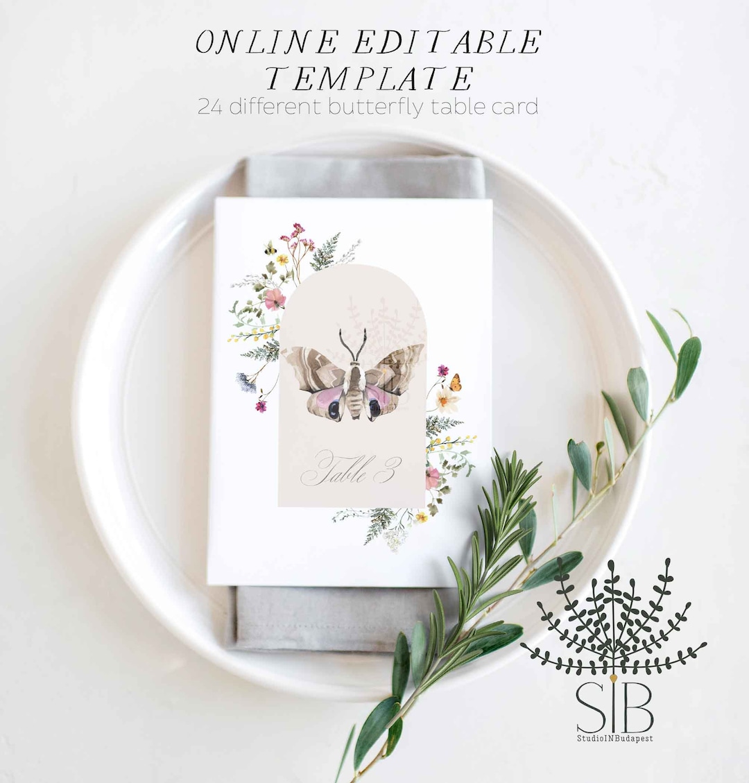 Butterfly Table Number Cards 24pc Online Editable All - Etsy
