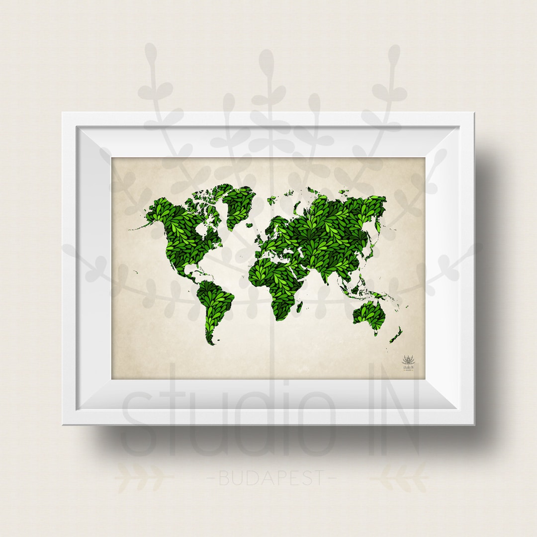 WOLRD MAP POSTER Green World Map Art Large World Map Print - Etsy