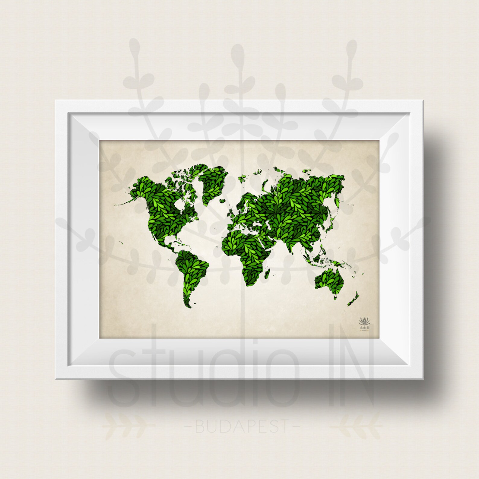 WOLRD MAP POSTER Green World Map Art Large World Map Print | Etsy