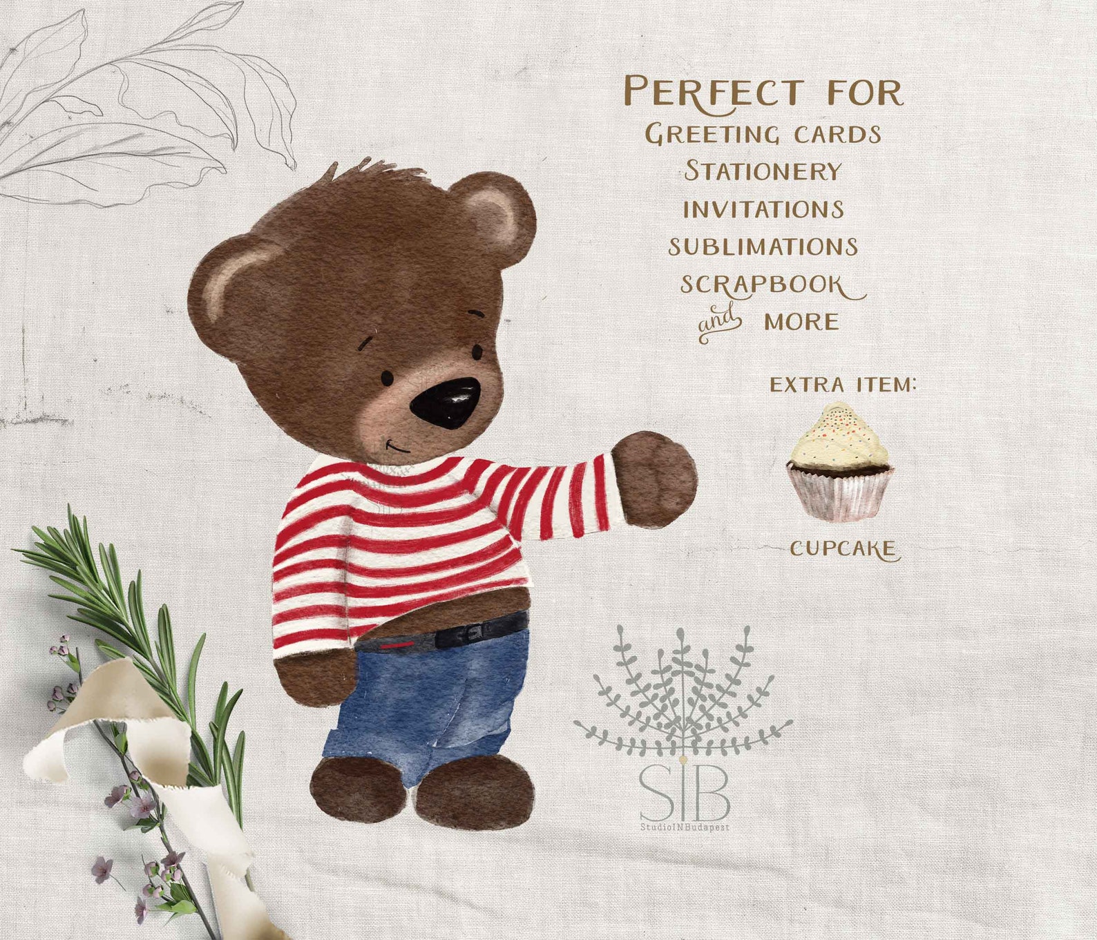 Fun Cute Watercolor Bear Illustration Clipart: Hand Painted - Etsy