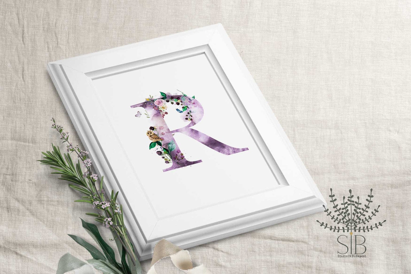 Letter R Watercolor Initial or Monogram With Purple Floral and - Etsy