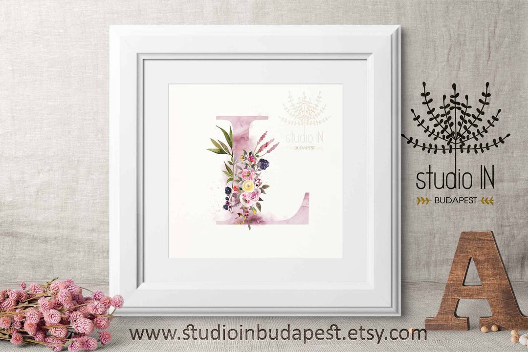 Letter L Alphabet Initial or Monogram With Flower Watercolor Wall Decor ...