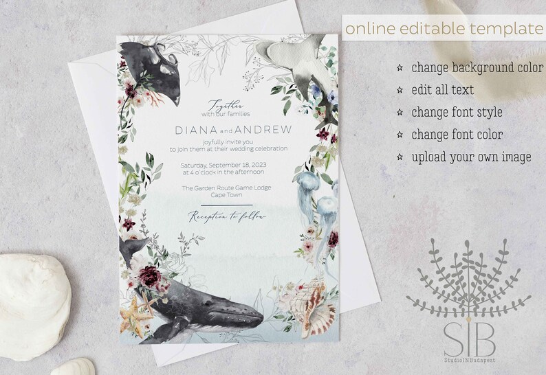 Sea Animals Event Invitation Template for Wedding and Other - Etsy