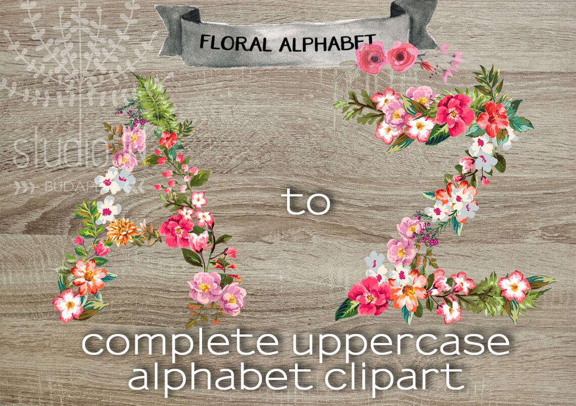 Colorful Flower Alphabet Clipart Illustration ABC Download - Etsy