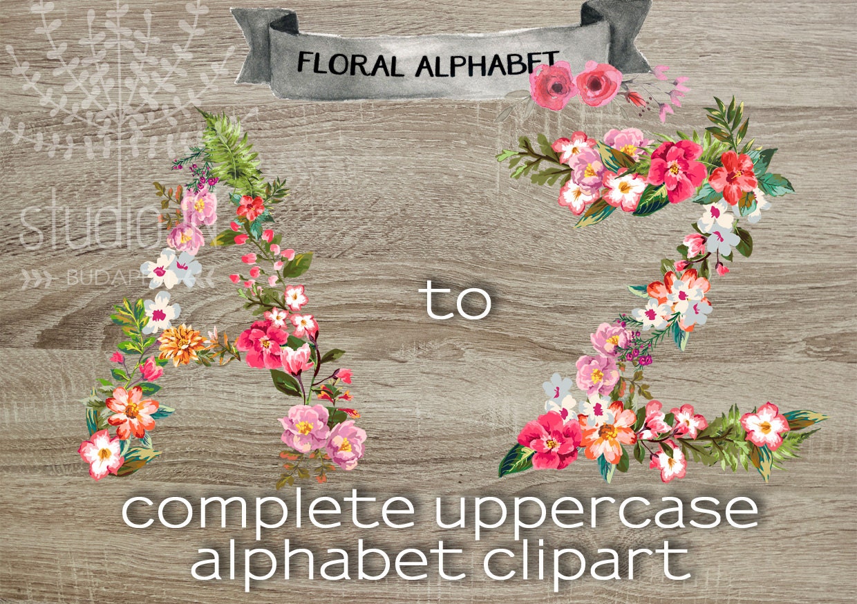 Colorful Flower Alphabet Clipart Illustration ABC Download - Etsy