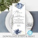 Menu Card, Blue Wedding Menu Card, Blue Table Sign, Dusty Blue Menu ...
