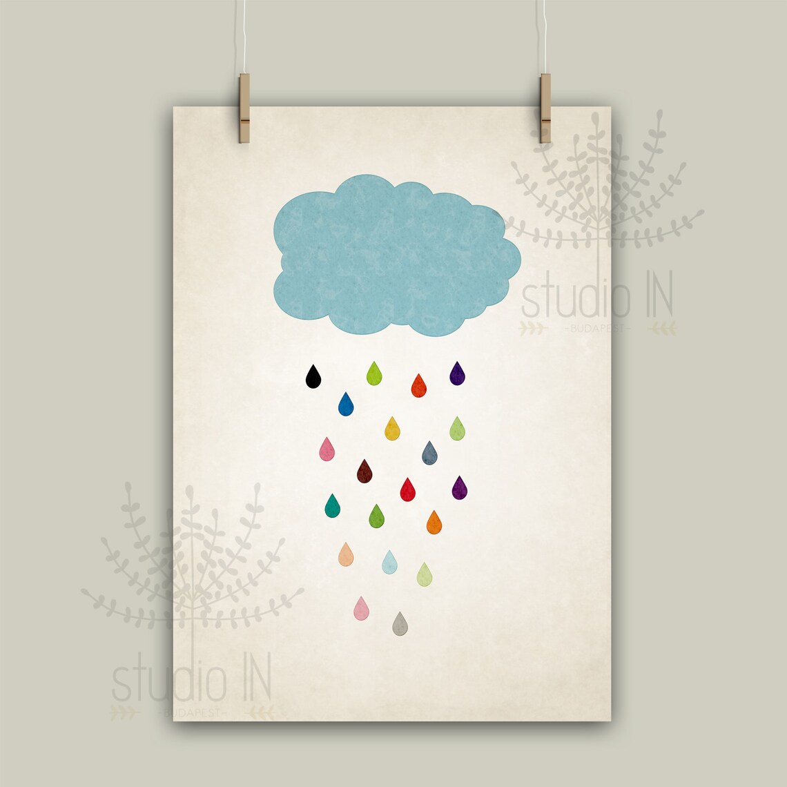 Rain Drop Colorful Raindrops Nursery Cloud Nursery - Etsy
