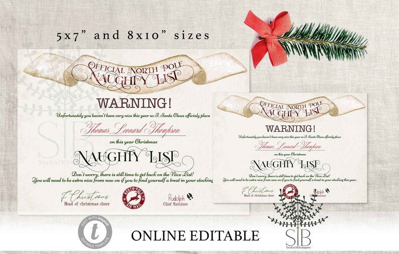 Naughty List Certificate DIY editable Santas Naughty list | Etsy