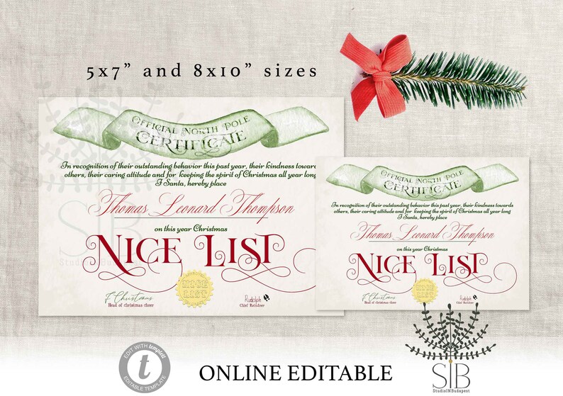 Nice List Certificate DIY Editable Santas Nice List | Etsy
