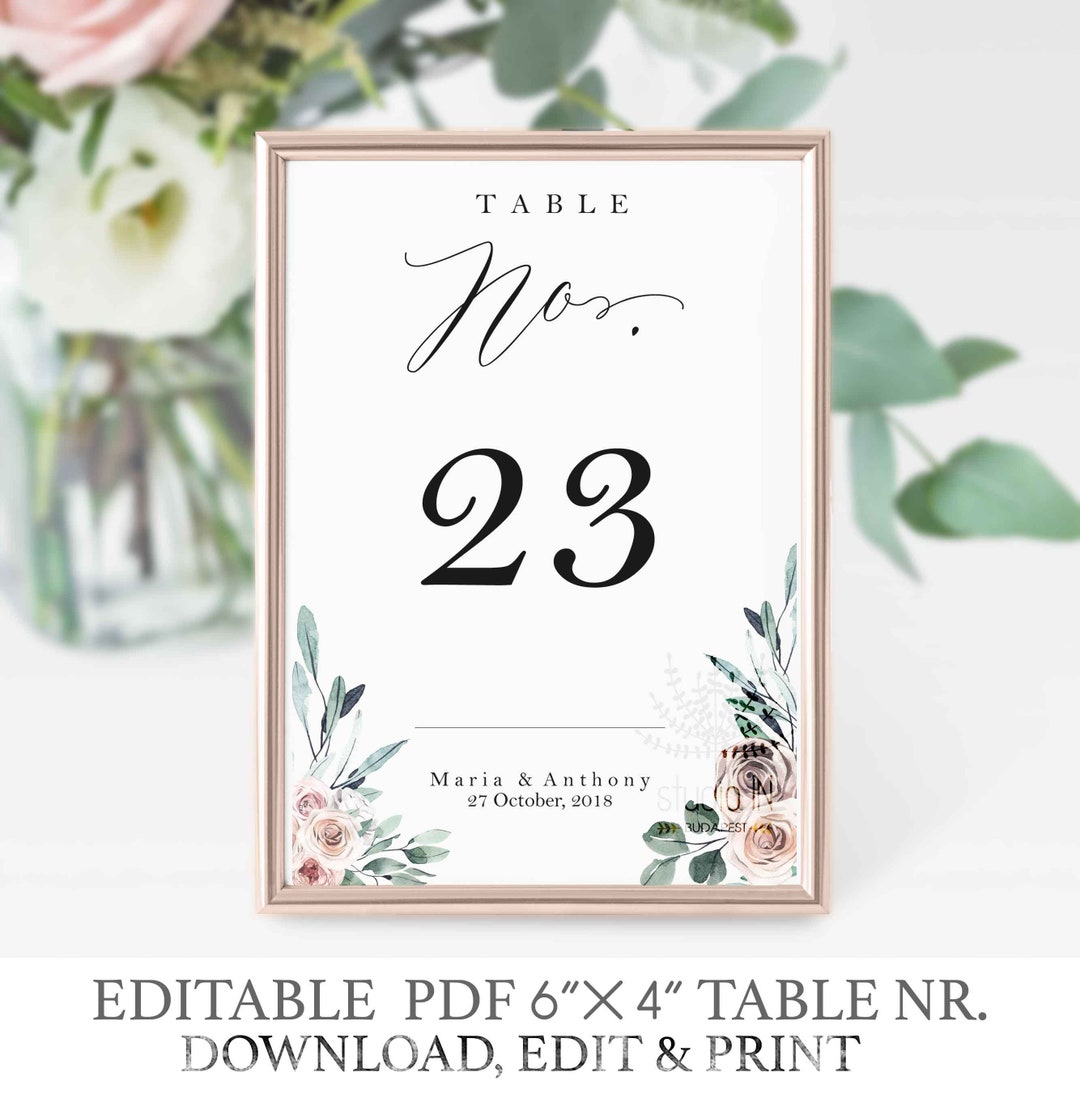 Boho Table Number Card, Boho Floral Table Card Template, Printable ...
