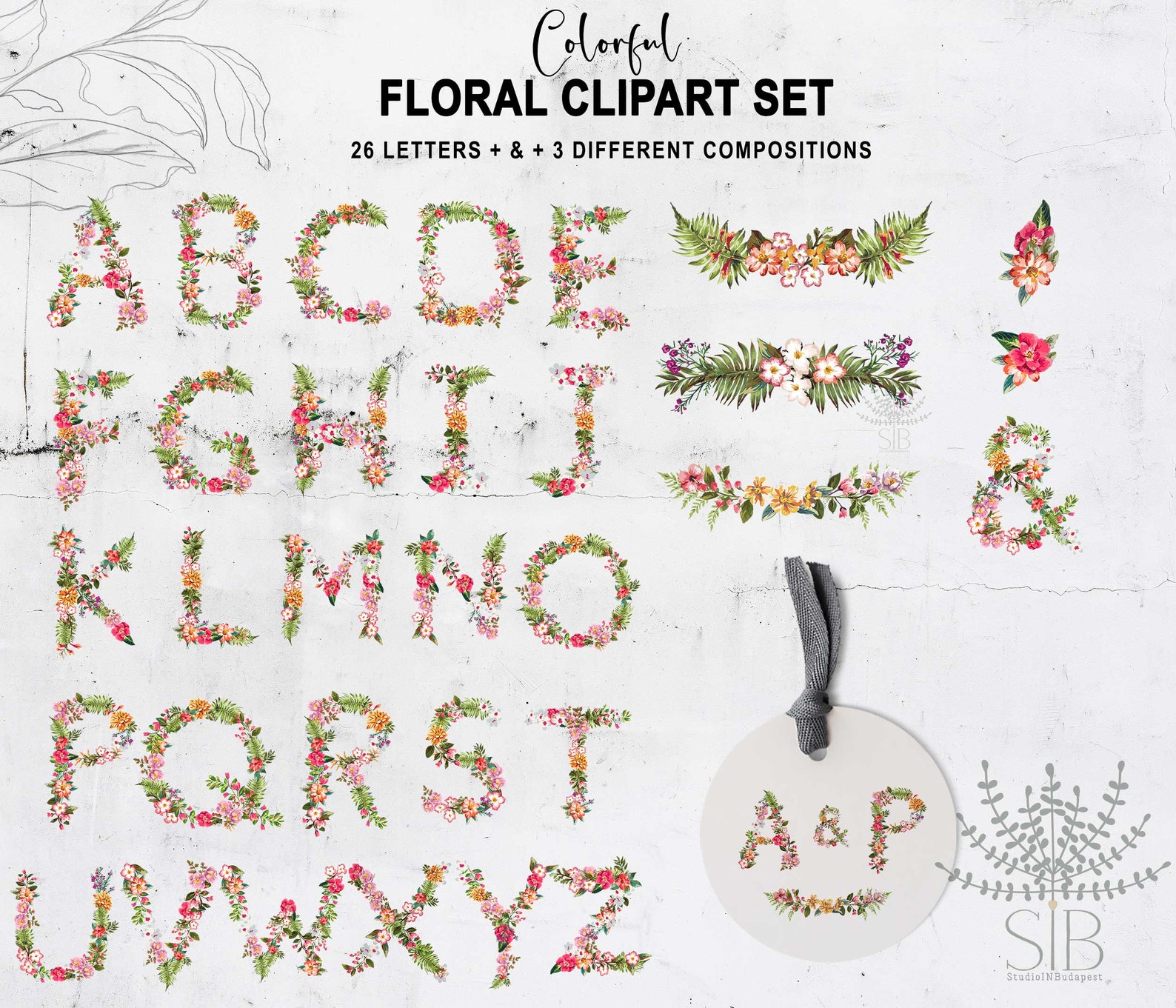 Colorful Flower Alphabet Clipart Illustration ABC Download - Etsy