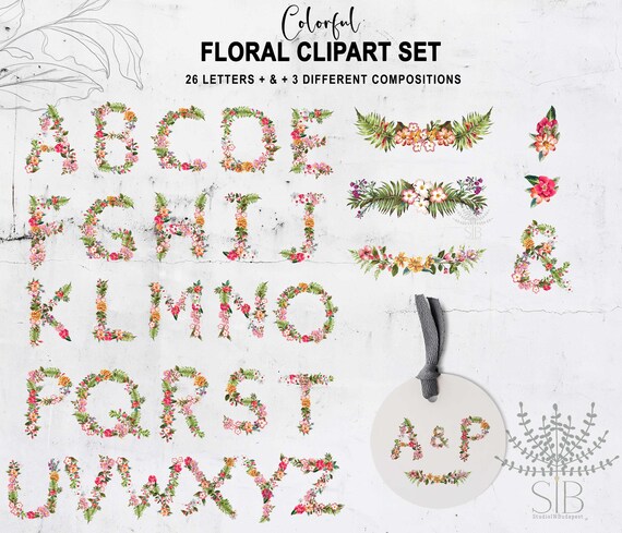 Colorful Flower Alphabet Clipart Illustration ABC Download - Etsy