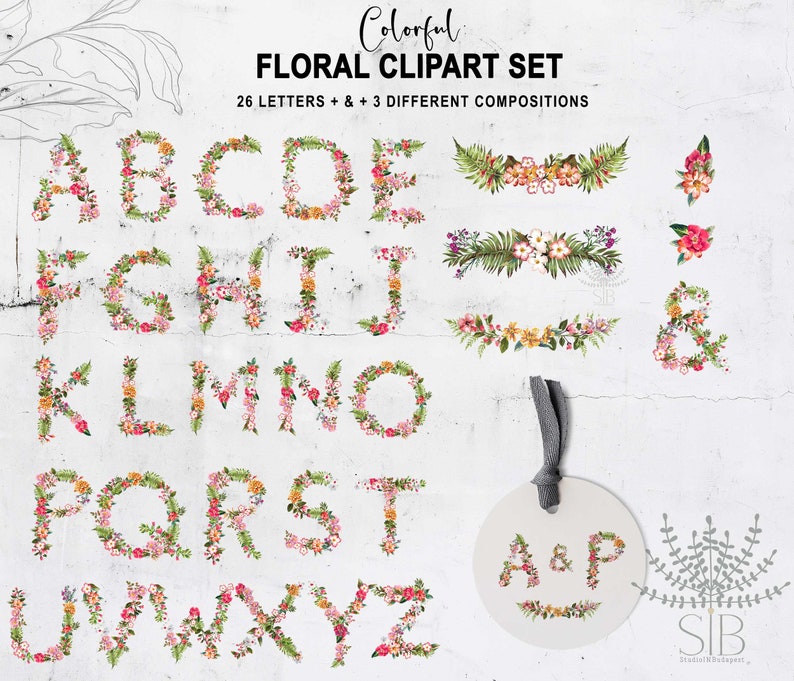 Colorful Flower Alphabet Clipart Illustration ABC Download - Etsy