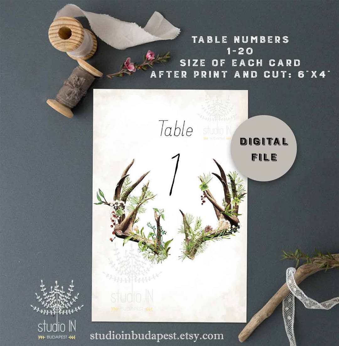 Woodland Table Numbers 1-20, Deer Printable Table Numbers, Boho Table ...