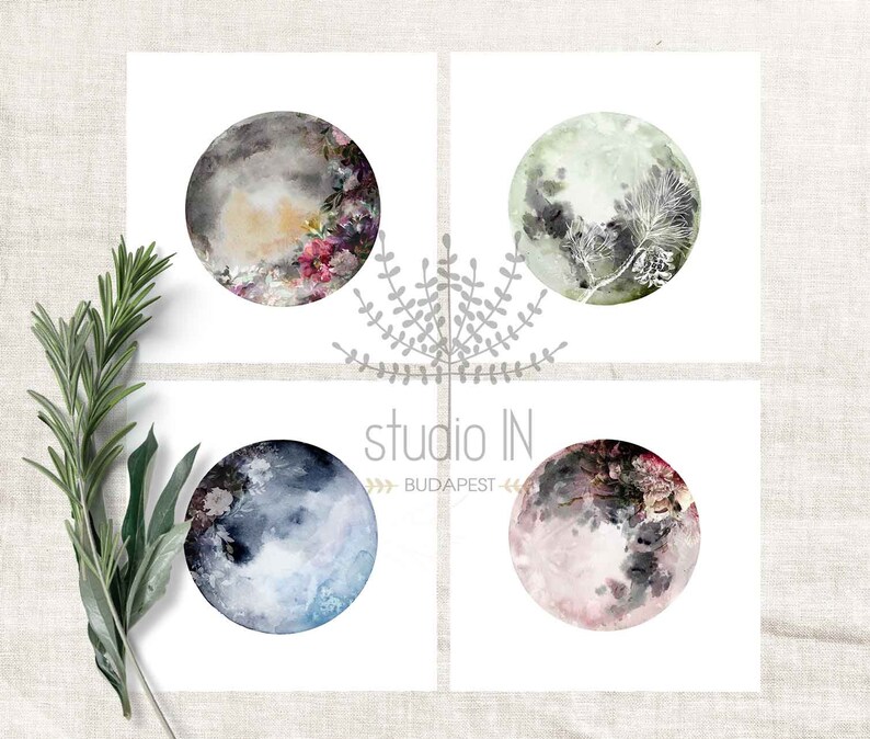 Moon Watercolor Full Moon Watercolor Print Blooming Moon - Etsy
