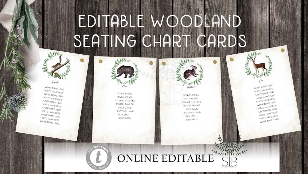 Woodland Animal Seating Chart Rustic Woodland Table Assignment Card ...