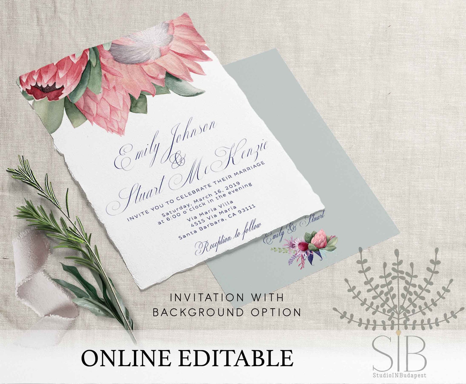 Protea Wedding Invitation Set King Protea Invitation Set - Etsy
