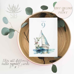 Sailboat Table Number Cards, Beach Table Numbers, Boat Wedding Table ...