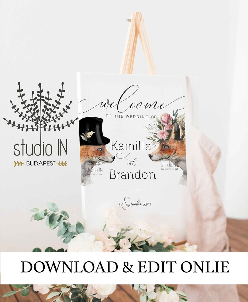 Wedding Welcome Sign Template Fox Welcome Sign Template - Etsy
