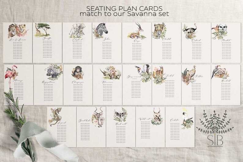 Boho Safari Seating Plan Tropical Nude Seating Card Safari - Etsy