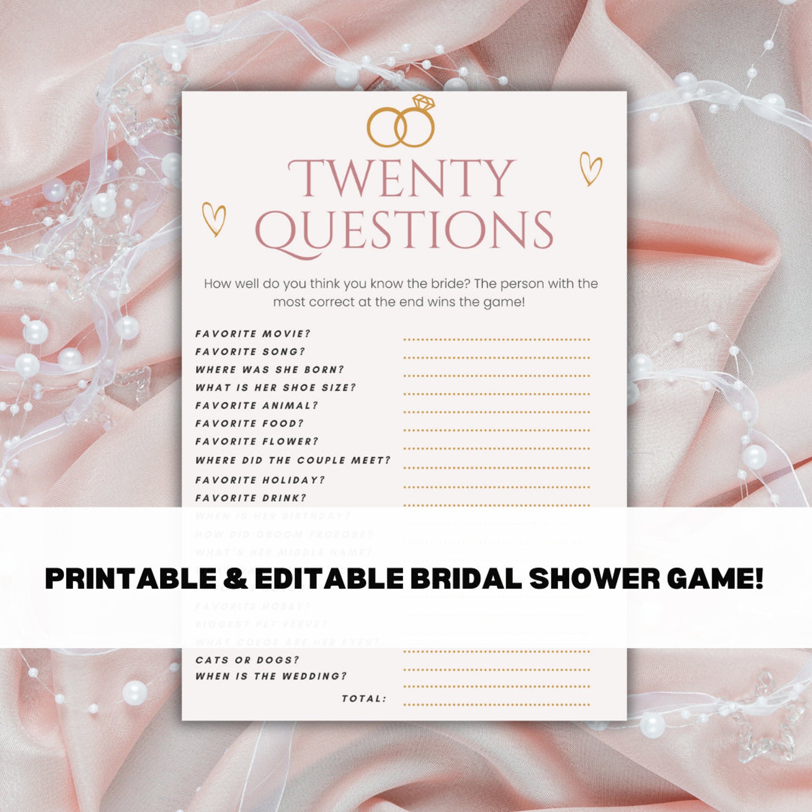 20 Questions Bridal Shower Games, Printable Bridal Shower Games ...