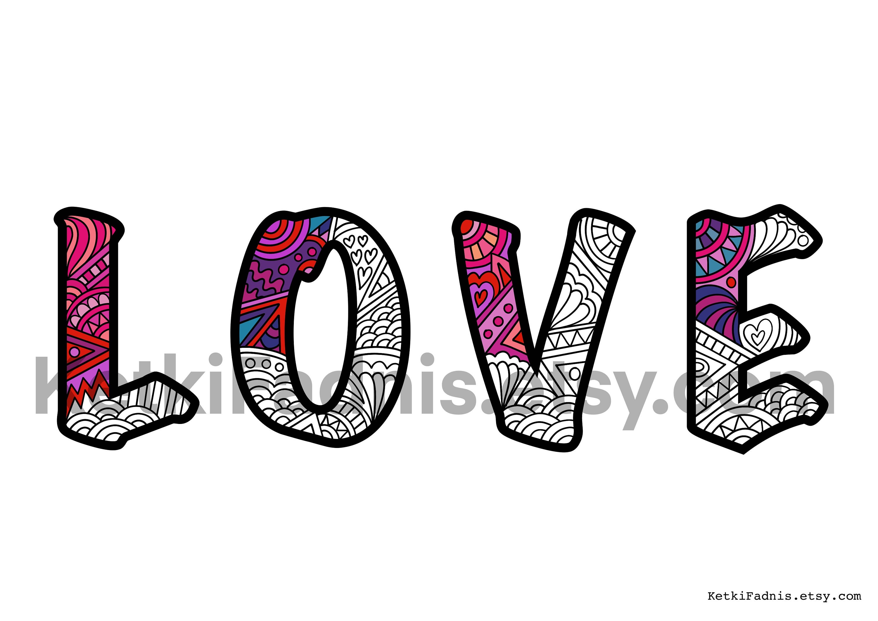 Love Coloring Page PDF Digital Download Coloring Page Zentangle ...
