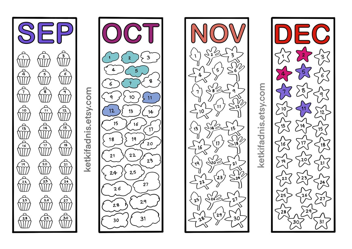 Bookmark Calendar Reading Tracker Bookmark PDF Printable and Coloring ...