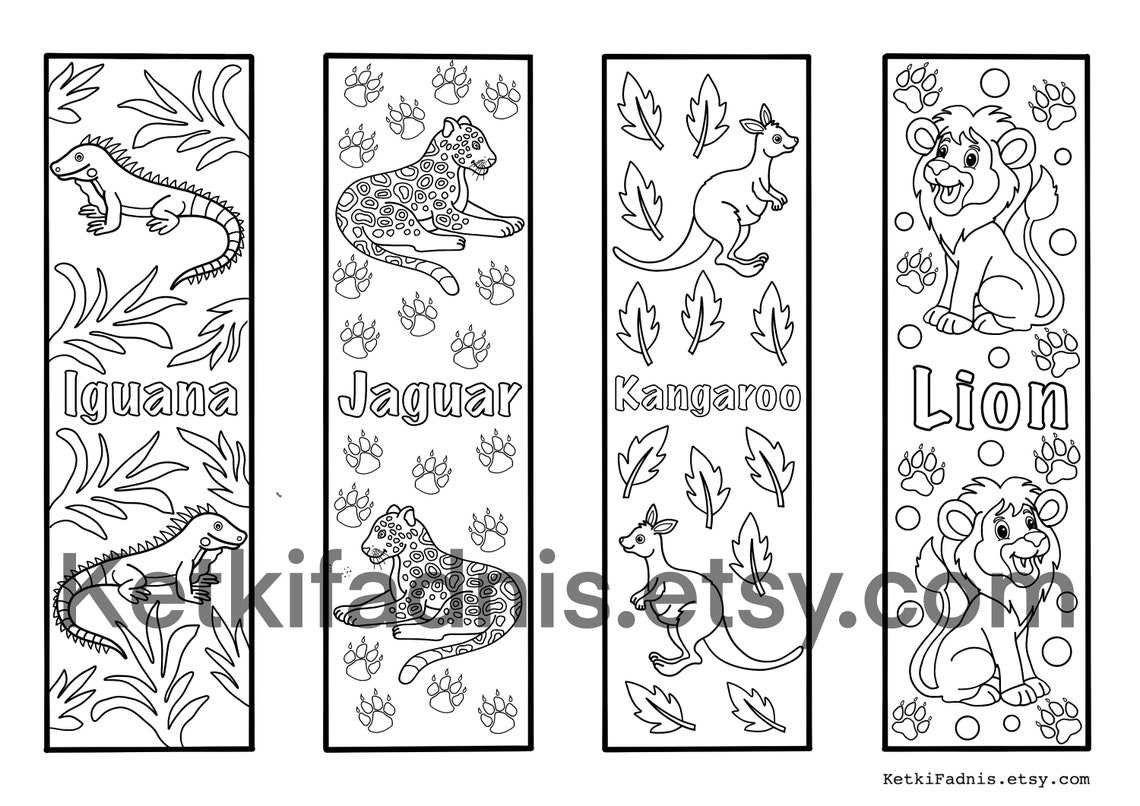 Animals 3 Coloring Bookmarks Bookmarks Coloring Page - Etsy