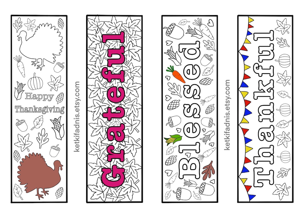 Thanksgiving Coloring Bookmarks Bookmarks Coloring Page Instant PDF ...