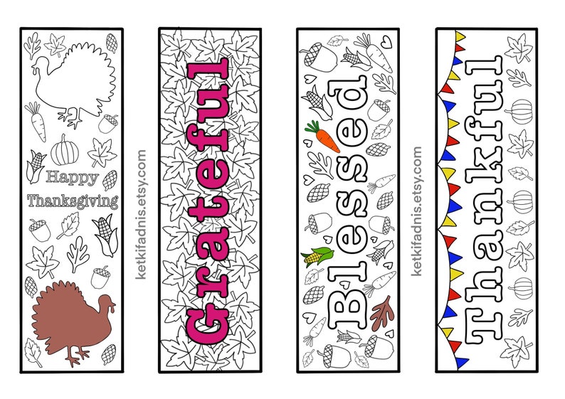 Thanksgiving Coloring Bookmarks Bookmarks Coloring Page Instant PDF ...