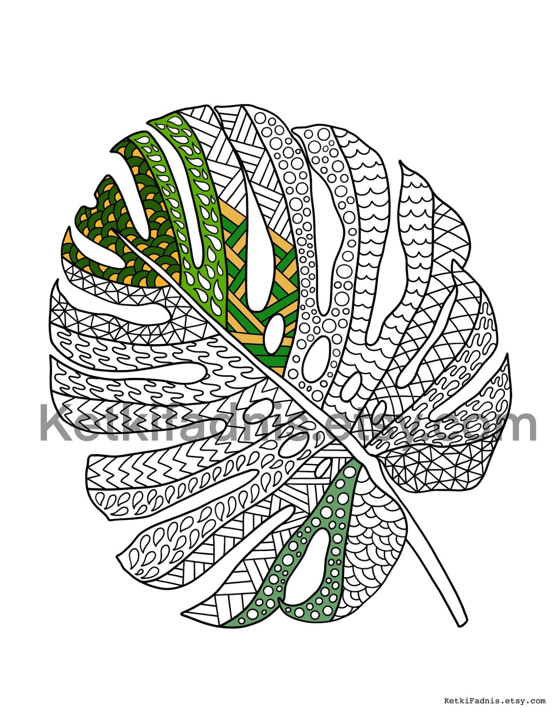 Monstera Leaf Coloring Page Flower Coloring Page PDF - Etsy