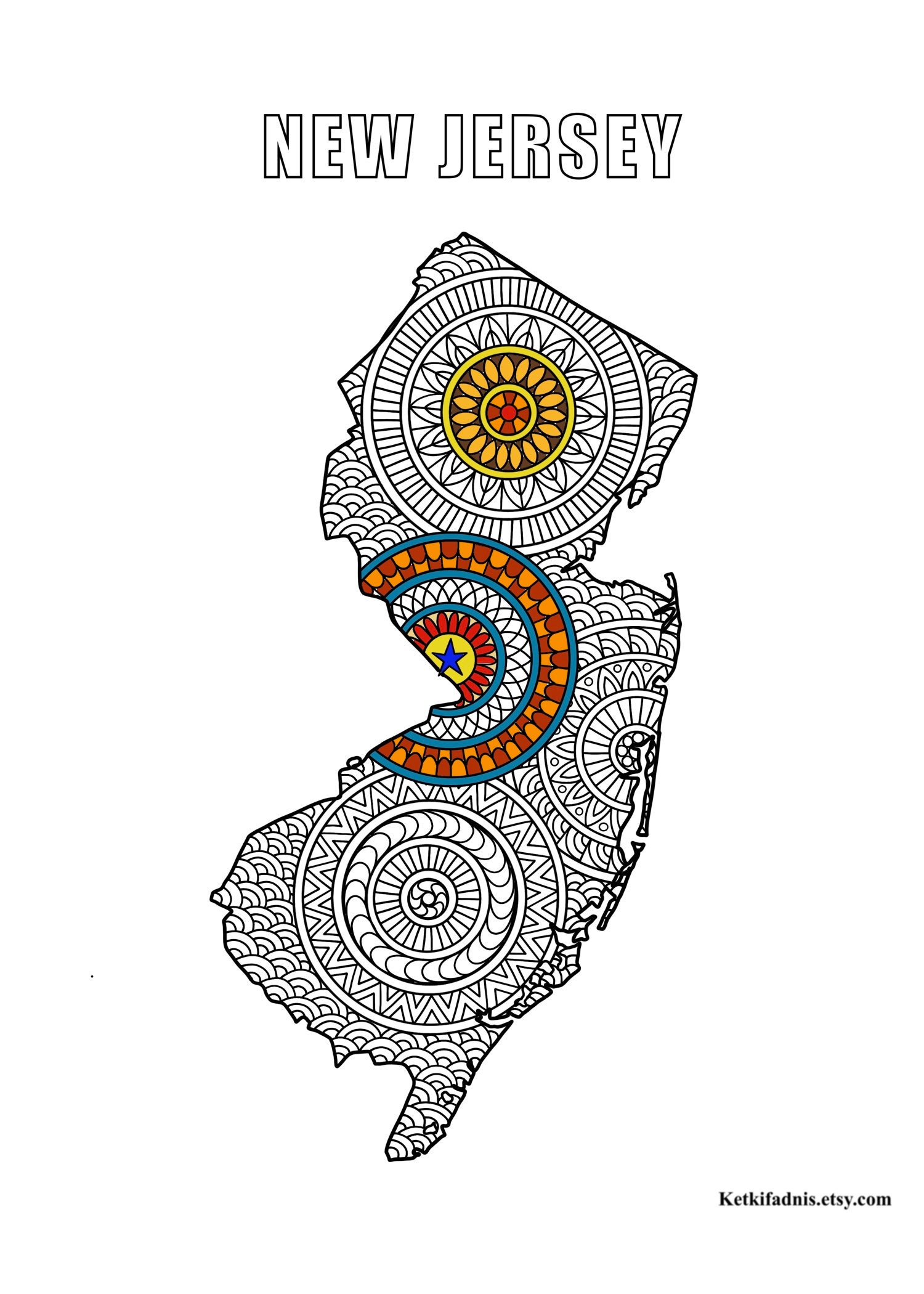 New Jersey Map Colouring Page Digital Download PDF | Etsy