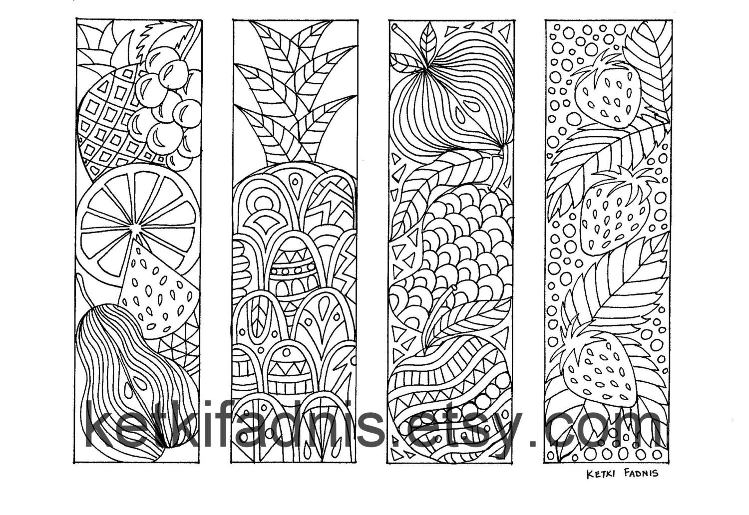 Coloring Bookmarks Fruits Bookmarks Coloring Page Instant | Etsy