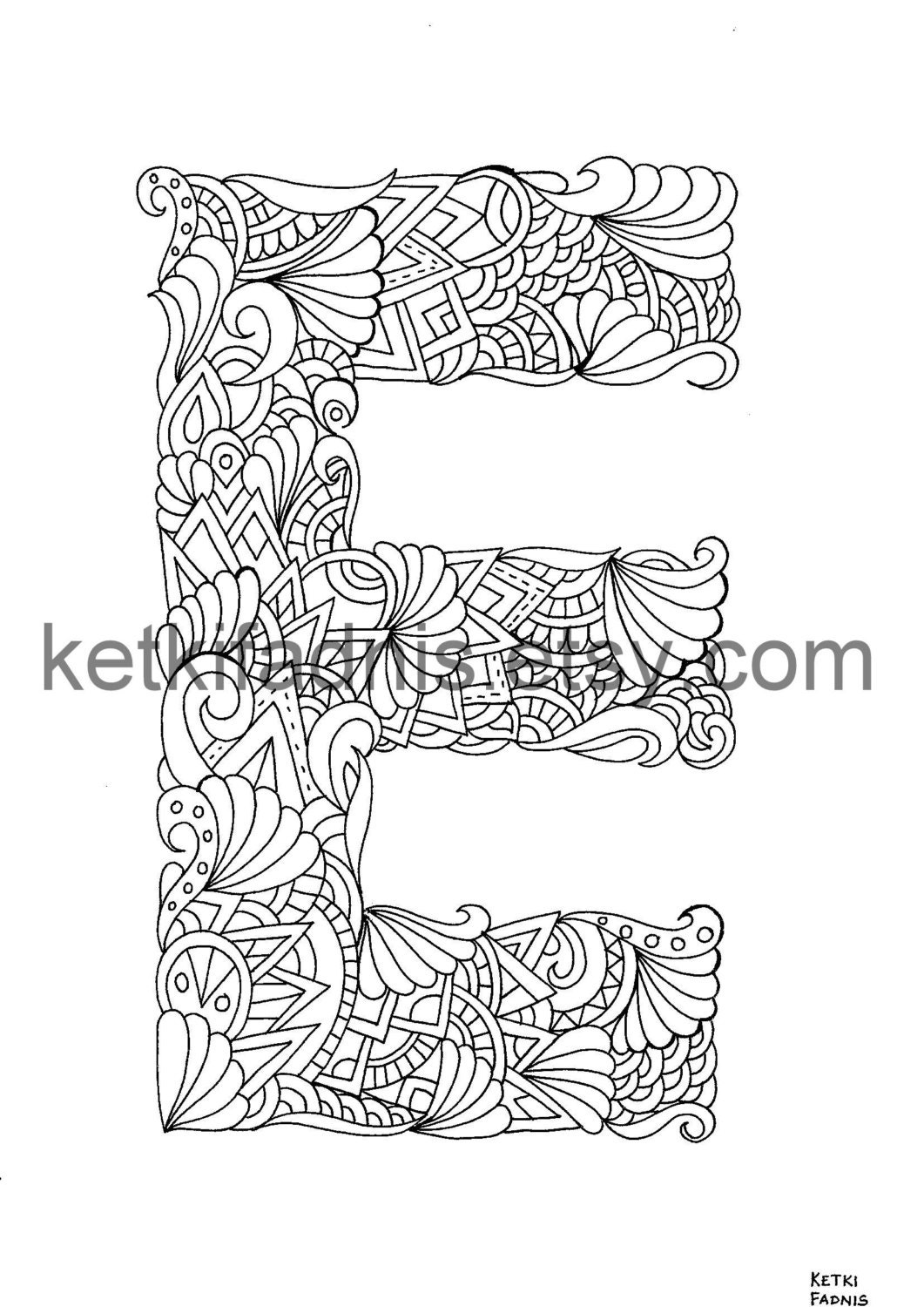 Letter E Coloring Page Instant PDF Download Alphabet Coloring Page Hand ...