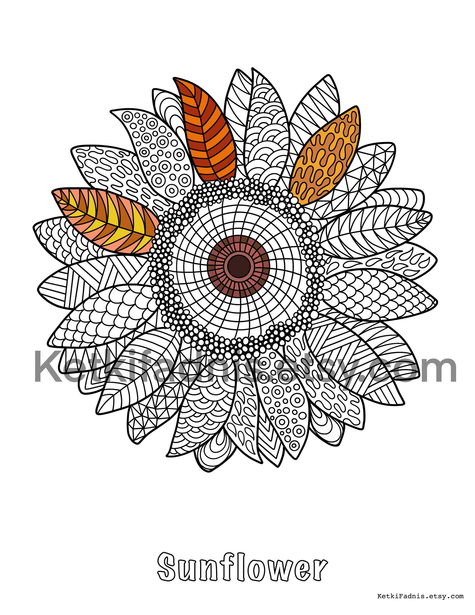 Sunflower Coloring Page Flower Coloring Page PDF Download Digital ...