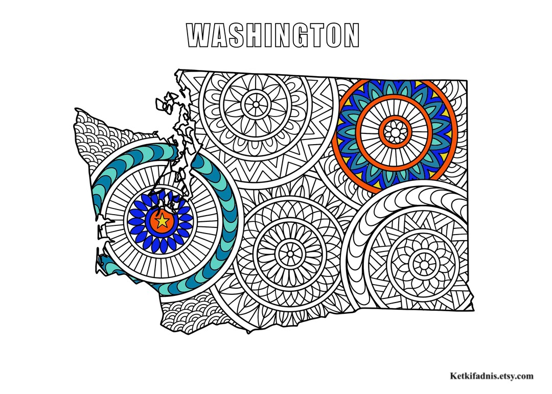 Washington Map Colouring Page Digital Download PDF - Etsy