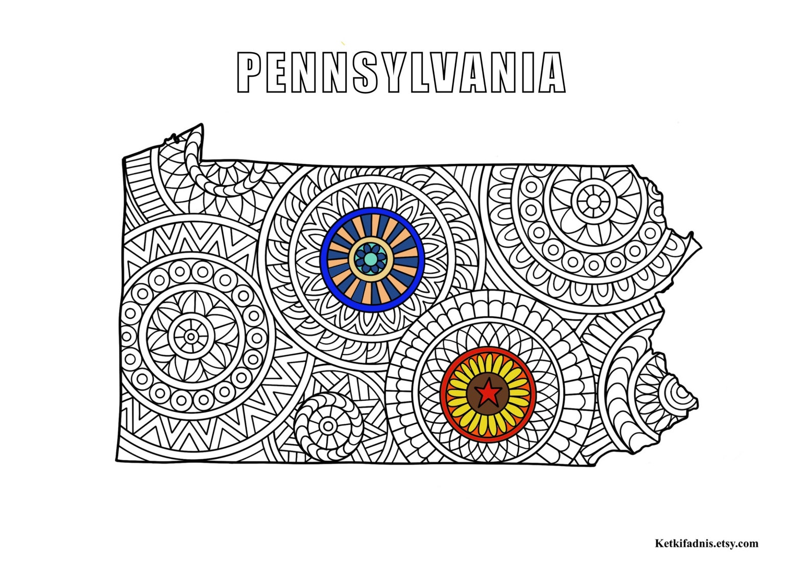 Pennsylvania Map Colouring Page Digital Download PDF - Etsy