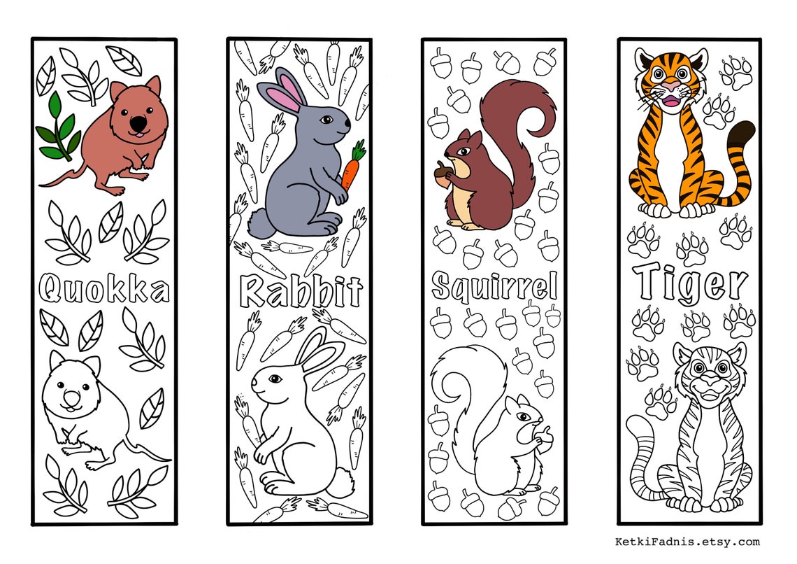 Animals 5 Coloring Bookmarks Bookmarks Coloring (Instant Download) - Etsy
