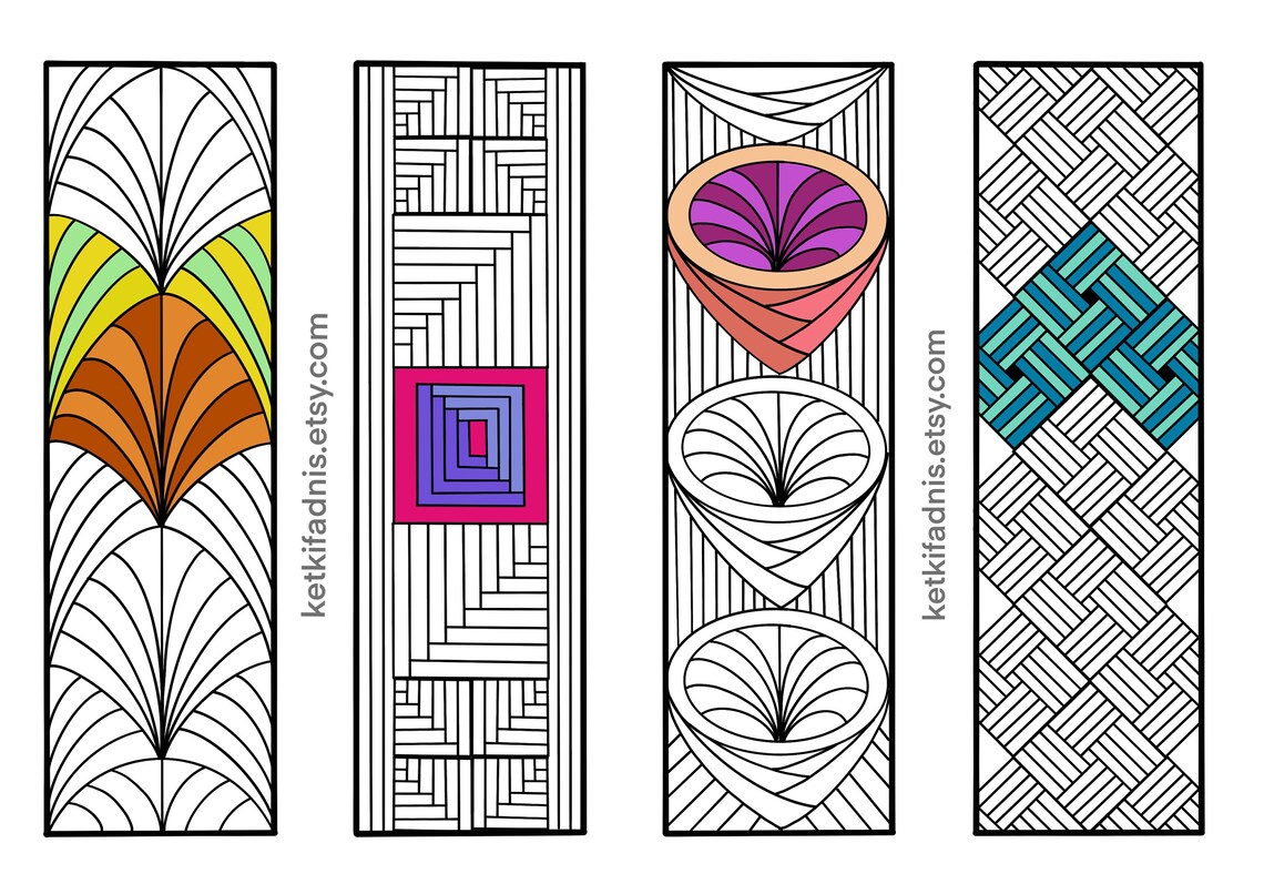 Geometric Coloring Bookmarks Bookmarks Coloring Page - Etsy