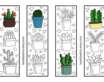Printable Bookmarks to Color Houseplant Bookmark Cactus - Etsy